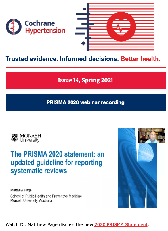 Spring 2021 HTN newsletter now available! | Cochrane Hypertension
