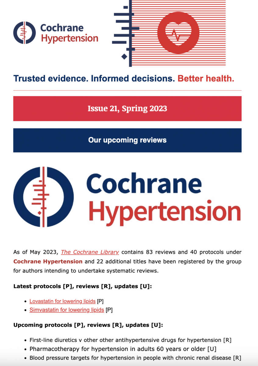Spring 2023 Cochrane Hypertension newsletter now available! | Cochrane ...